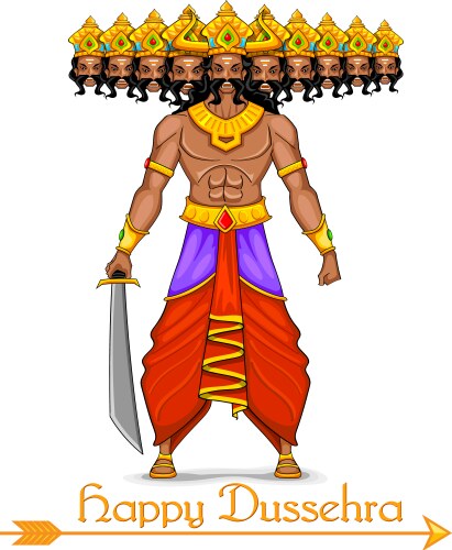 King ravan demon with his ten heads in standing Vector Image