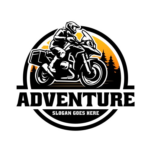 Biker riding adventure motorbike logo Royalty Free Vector
