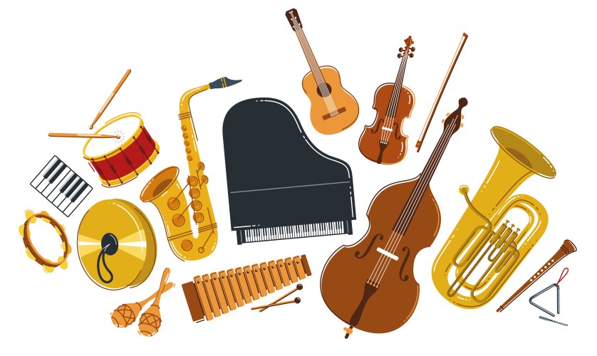 Classical music instruments composition flat Vector Image