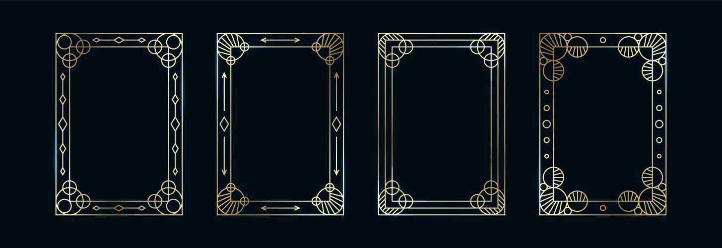 Golden frames set thin line gold borders luxury Vector Image
