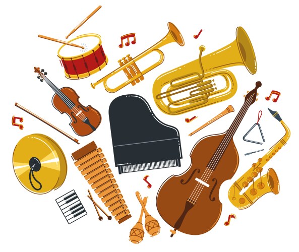 Classical music instruments composition flat Vector Image