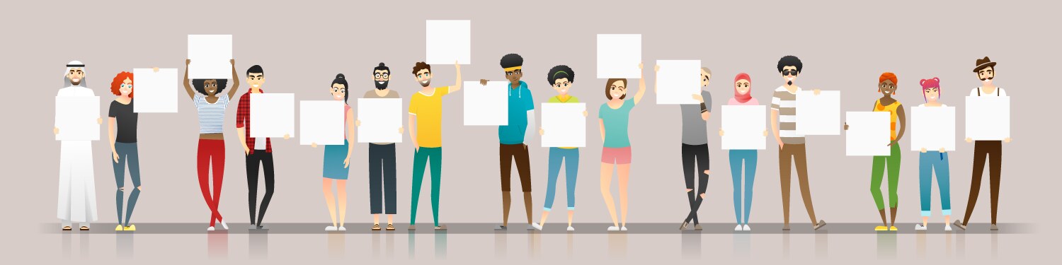 Group multi ethnic men holding empty board Vector Image