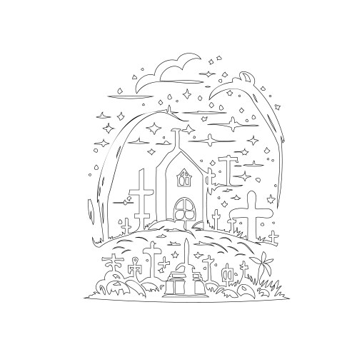 Scary graveyard outline sketch Royalty Free Vector Image