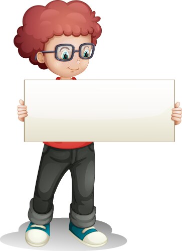 Cute young boy cartoon character holding blank Vector Image