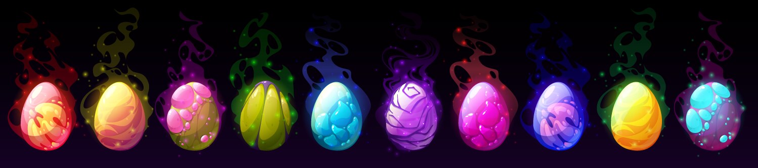 Cartoon dragon eggs fantasy egg with fire Vector Image