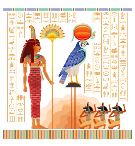 Egyptian papyrus with gods and goddess isis Vector Image