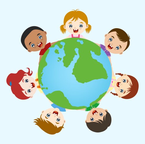 Children hugging planet earth Royalty Free Vector Image