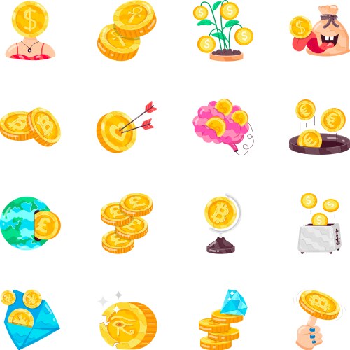 Gold coins flat stickers Royalty Free Vector Image