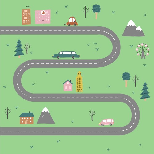 Kids city map transport and road Royalty Free Vector Image