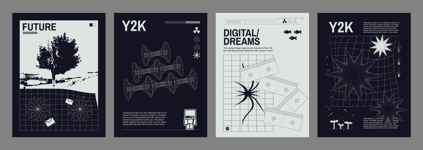 Y2k techno style poster design layout Royalty Free Vector
