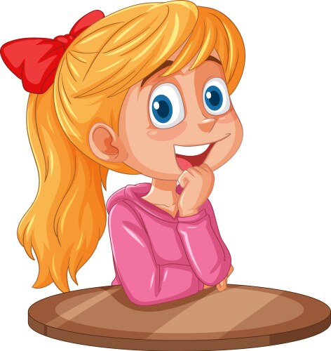 Cartoon girl thinking with a hand on her chin Vector Image