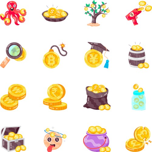 Gold coins flat stickers Royalty Free Vector Image