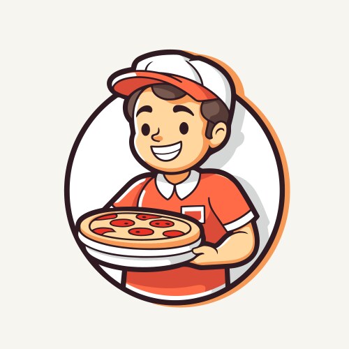 Cartoon pizza delivery boy in a cap and t-shirt Vector Image