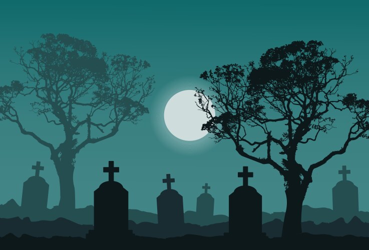 Night graveyard scene Royalty Free Vector Image
