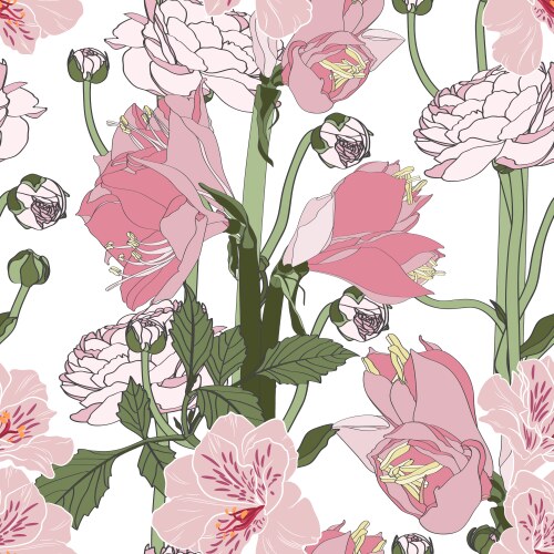 Pink flowers and birds pattern Royalty Free Vector Image