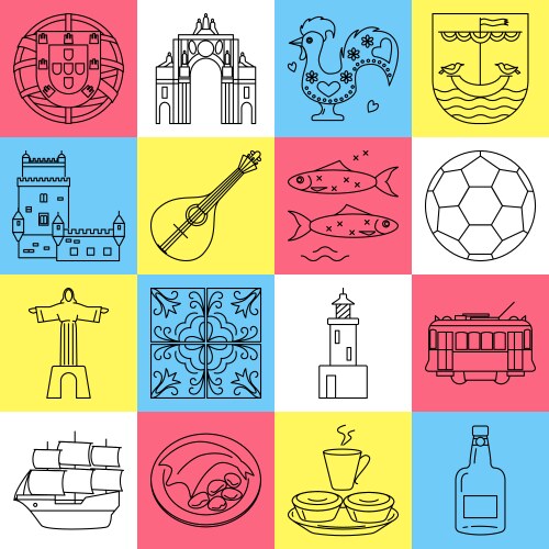 Portugal icons set in thin line style Royalty Free Vector