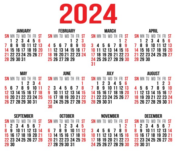 2022 year calendar isolated on white background Vector Image