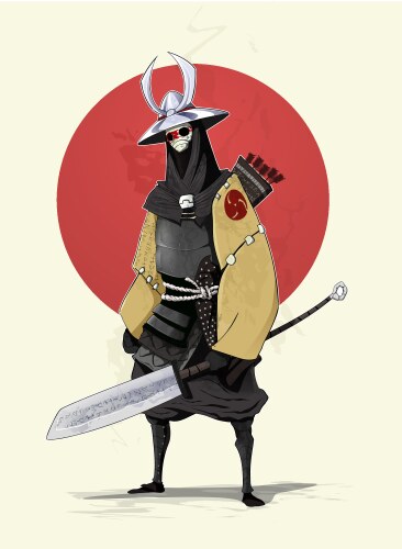 Samurai warriors with swords action cartoon Vector Image