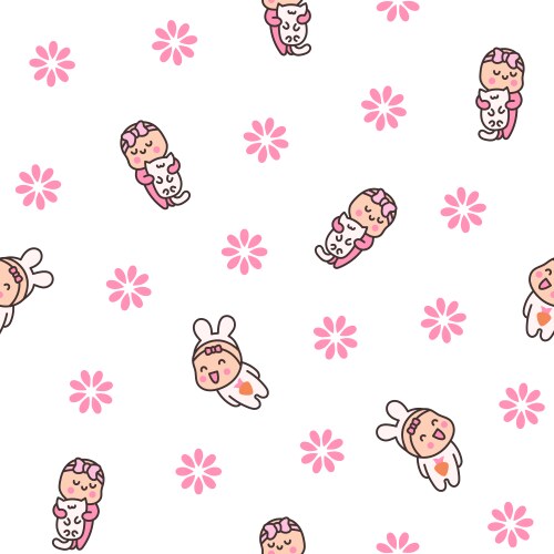 Cute baby girl seamless pattern coloring page Vector Image