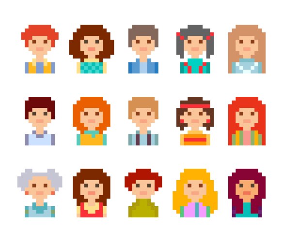 Pixel Art Faces Collection Royalty Free Vector Image