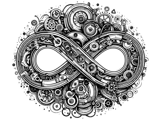 A complex mechanical system in the shape Vector Image