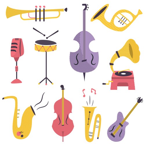 Funny musical instruments cartoon characters Vector Image