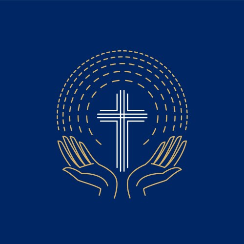 Church logo cross and hands christian symbol Vector Image