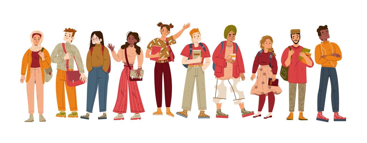 Six adorable students Royalty Free Vector Image