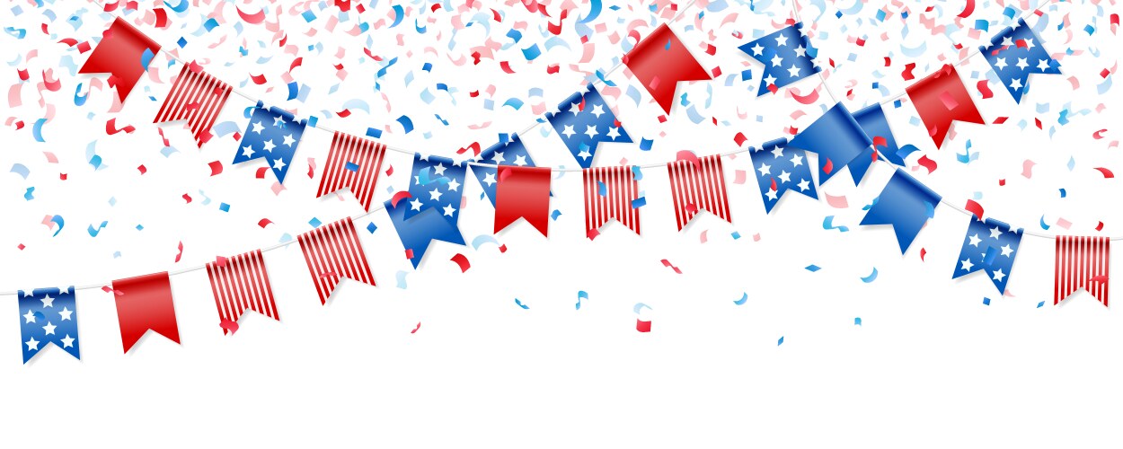 Feast flags with falling confetti for birthday Vector Image