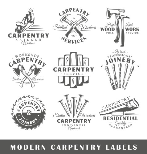 Carpentry and woodworkers vintage emblems Vector Image
