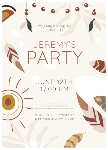 Hand drawn boho birthday invitation Royalty Free Vector
