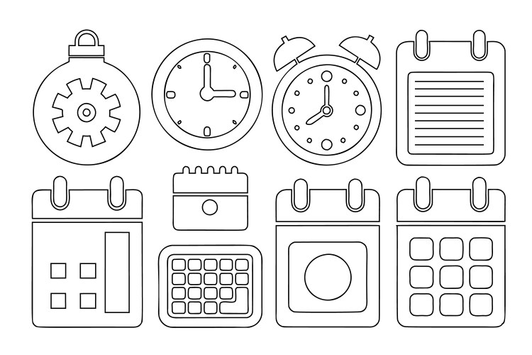 Calendar with clock isolated flat Royalty Free Vector Image