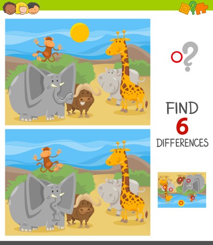 Differences game with comic animal characters Vector Image
