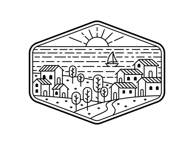 Natural scenery in the frame line art Royalty Free Vector
