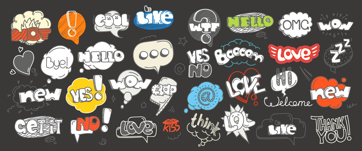 Different sketch style words collection doodles Vector Image