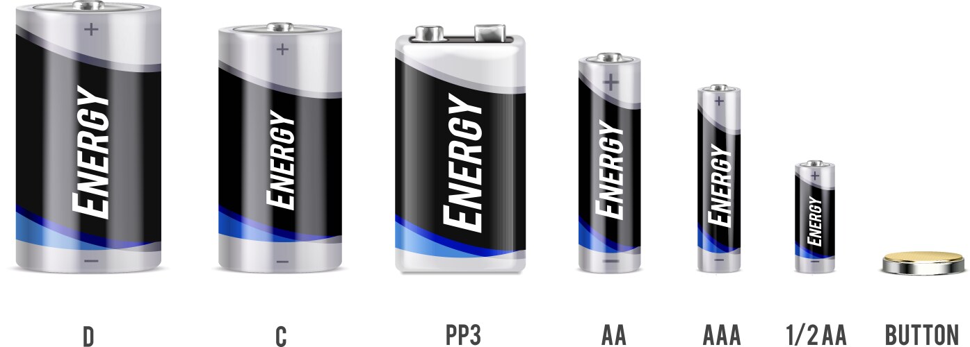 Types of batteries realistic set Royalty Free Vector Image