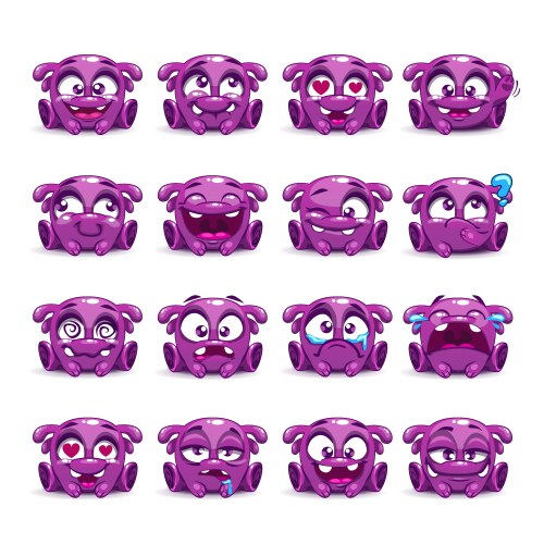 Funny yellow alien character emoticons set Vector Image