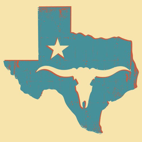 Texas welcome map silhouette with bull skull Vector Image