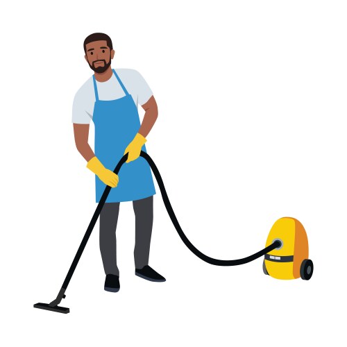 Man using vacuum cleaner flat character husband Vector Image