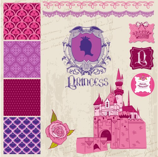 Princess and prince wedding vintage set Royalty Free Vector