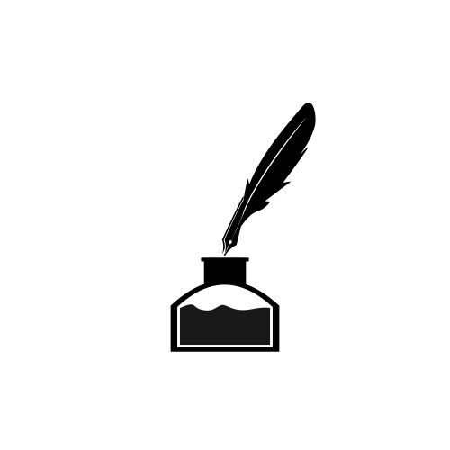 Feather quill pen golden ink logo Royalty Free Vector Image