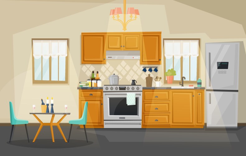 Cartoon family kitchen with appliances Royalty Free Vector