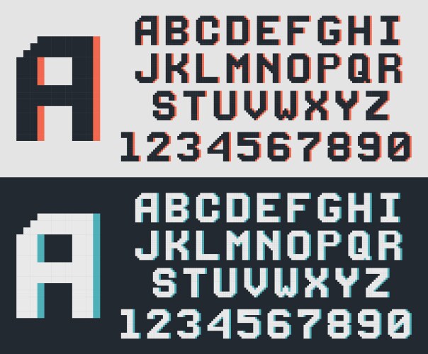 Pixel retro font 8-bit alphabet Royalty Free Vector Image
