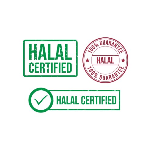 Islamic halal meal gold certified signs Royalty Free Vector