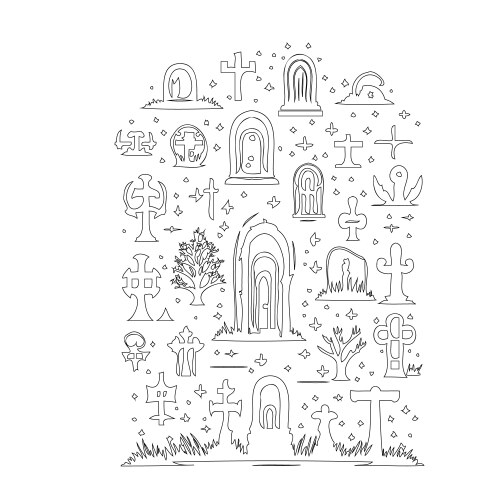 Scary graveyard outline sketch Royalty Free Vector Image