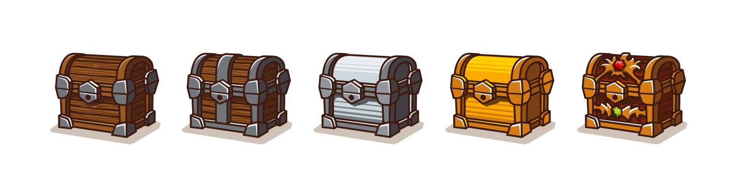 Game icons of treasure chests closed trunks Vector Image