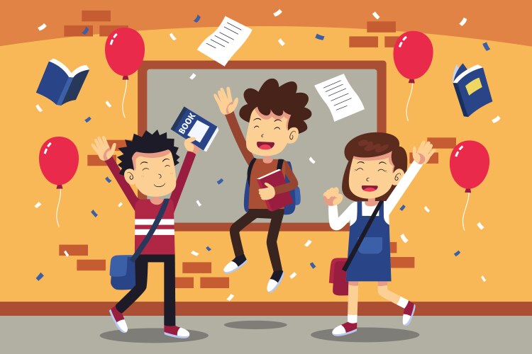 Flat end of school background Royalty Free Vector Image