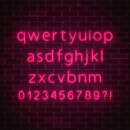 Glowing neon script alphabet font Royalty Free Vector Image