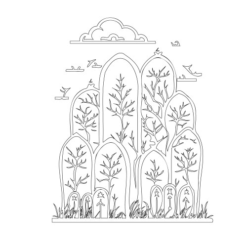 Scary graveyard outline sketch Royalty Free Vector Image