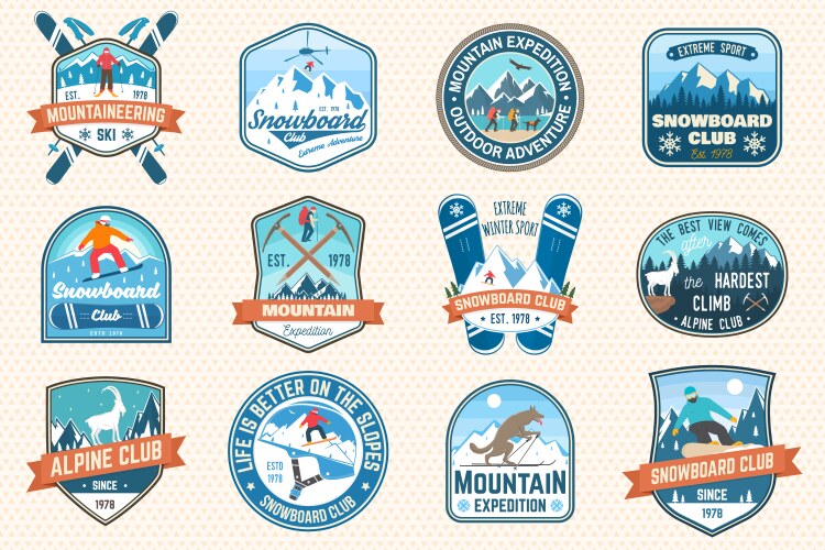 Ski and snowboard club emblem Royalty Free Vector Image